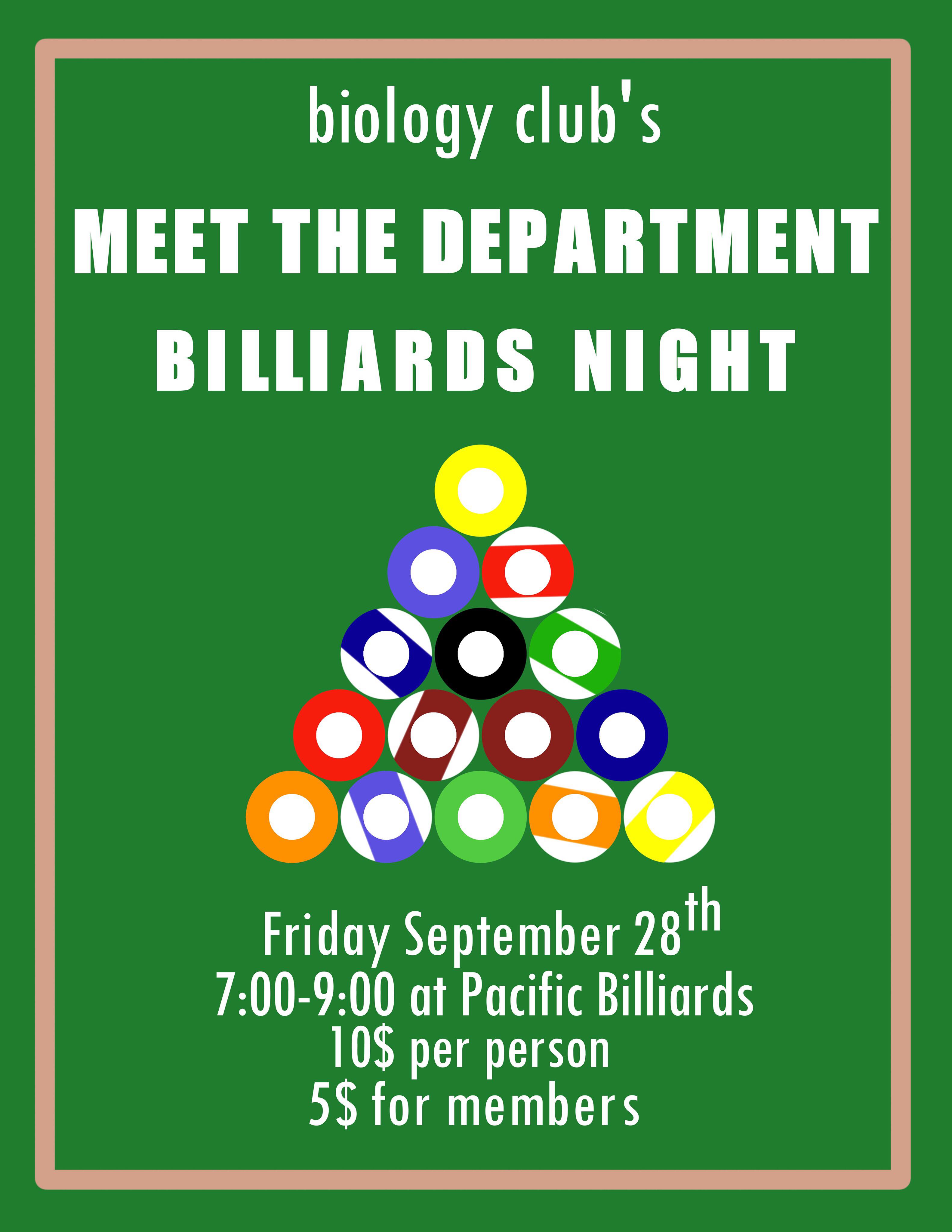 Biology Club Meet the Department Billiards Night - College of Arts and ...
